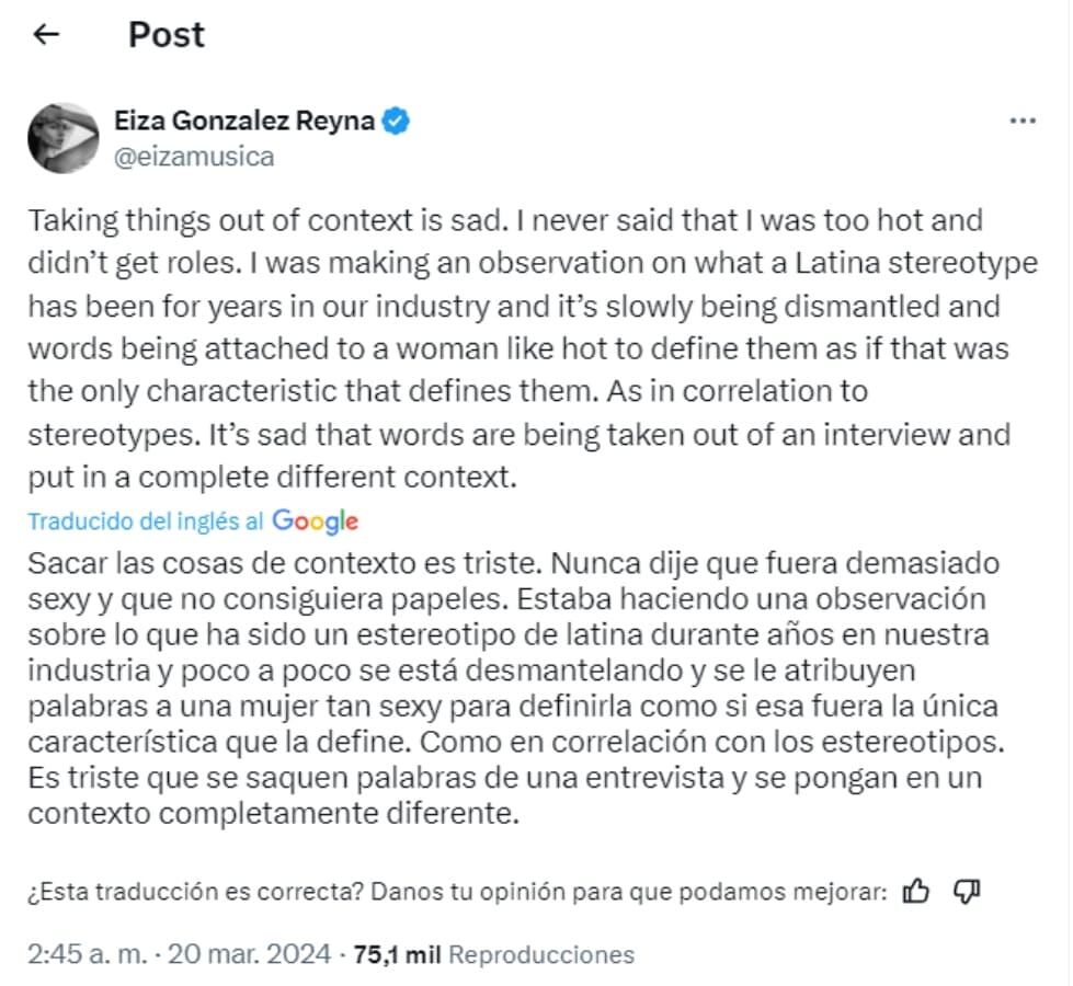 Eiza González aclara polémico comentario sobre su apariencia y la actuación