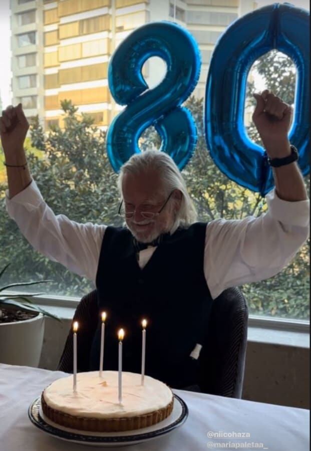 Dominika y Ludwika Paleta celebran en familia el cumpleaños 80 de su papá